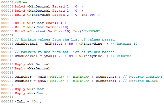 develUP Your Skills: Built-in Functions %MAX and %MIN in RPGLE - IBM i