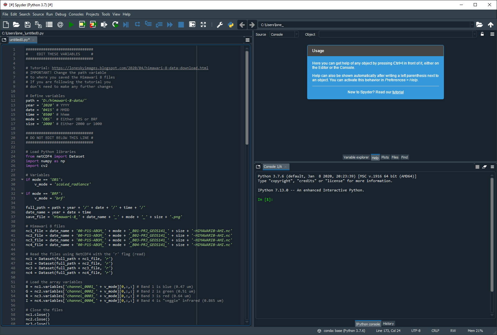 PYTHON SCRIPT FOR HIMAWARI-8