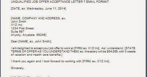 Job Offer Acceptance Letter Sample - Unqualified Job