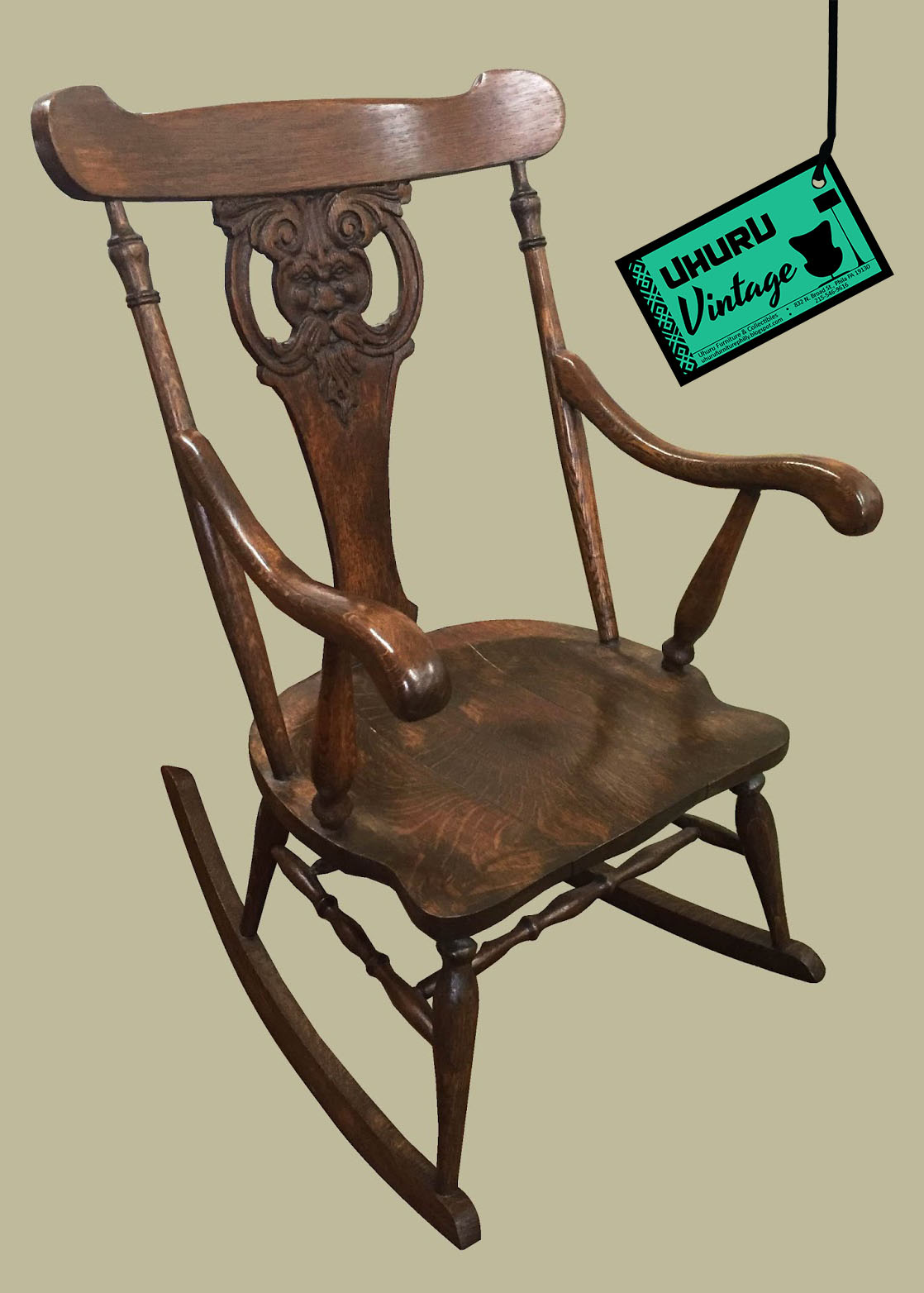 Uhuru Furniture & Collectibles: Antique Carved Oak Rocking Chair - $95 SOLD