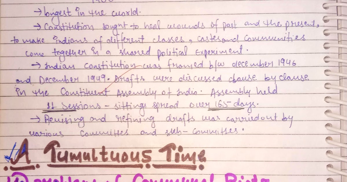 Handwritten Notes of FRAMING THE CONSTITUTION - History - Class 12th ...