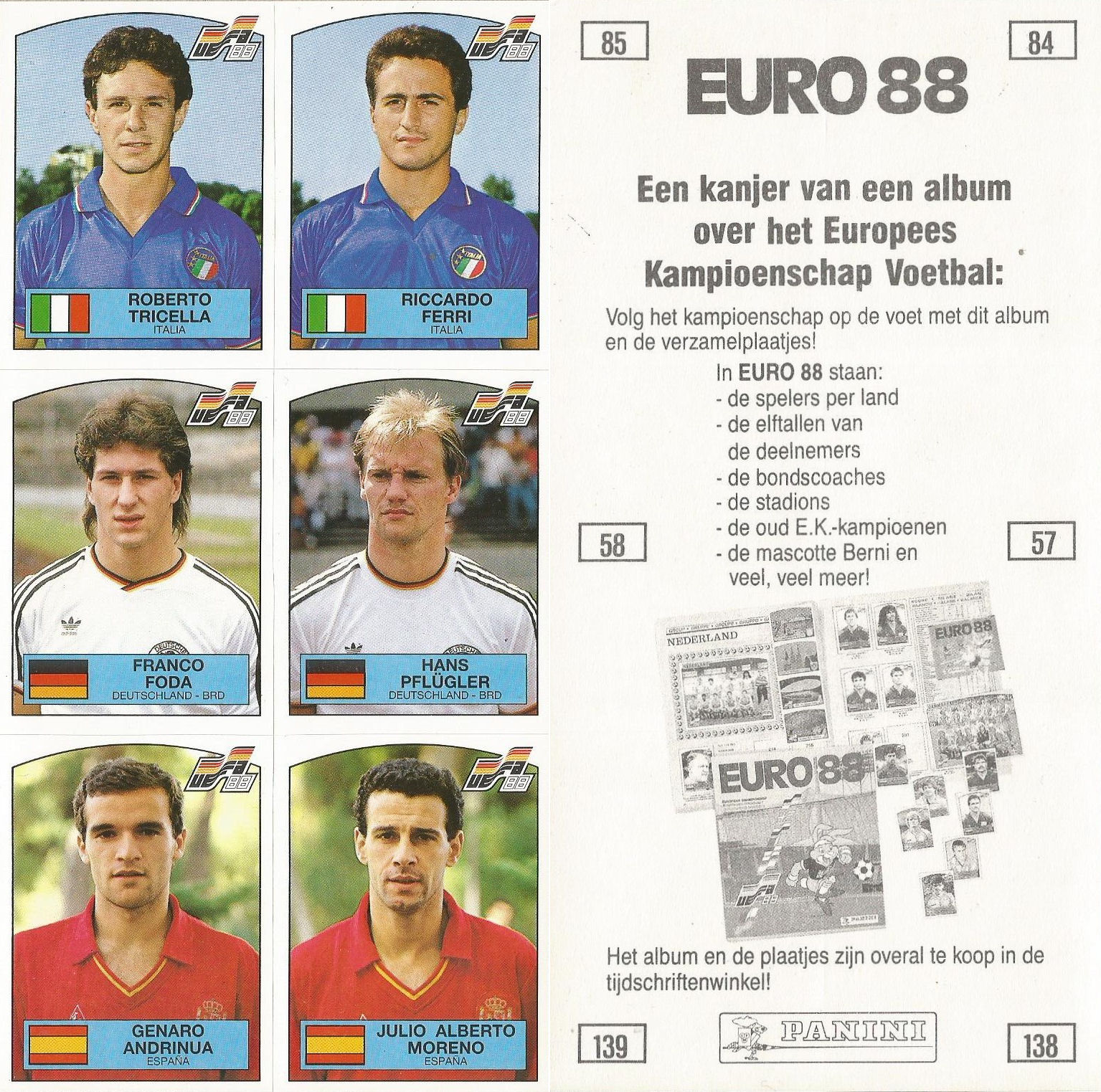 Football Cartophilic Info Exchange: Panini - Euro 88 (02) - 6-sticker ...