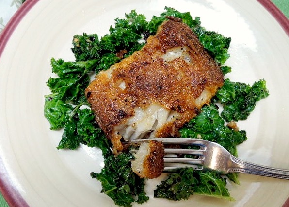 The Briny Lemon: Southern Fried Cod with Garlicky Kale