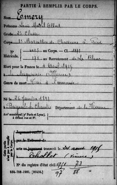 Mémoire des poilus de la Vienne: EMERY Louis Marcel Albert