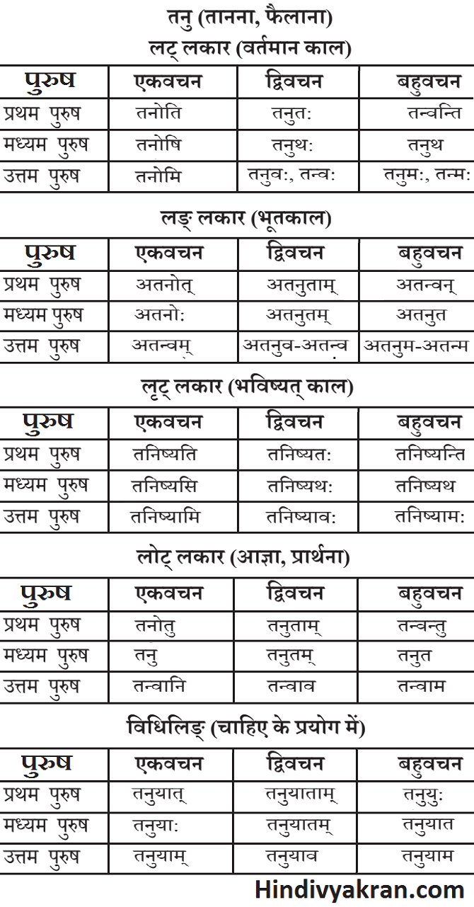 तनु धातु के रूप संस्कृत में – Tanu Dhatu Roop In Sanskrit | HindiVyakran