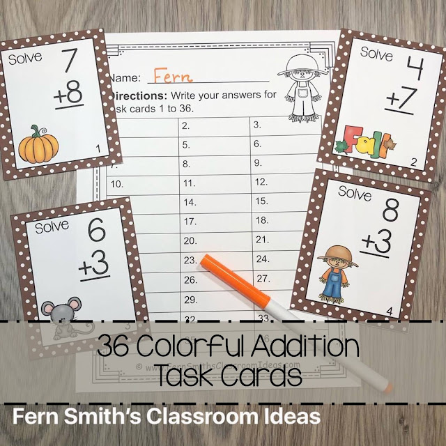 FALL THEMED ADDITION AND SUBTRACTION TASK CARDS FOR YOUR CLASS! - Fern ...