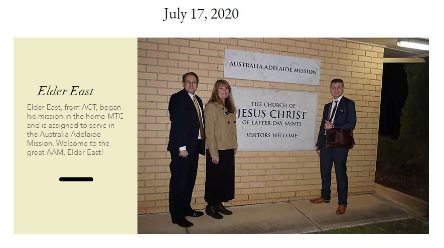 Elder Seth East: Elder East Arrives Safely in Adelaide