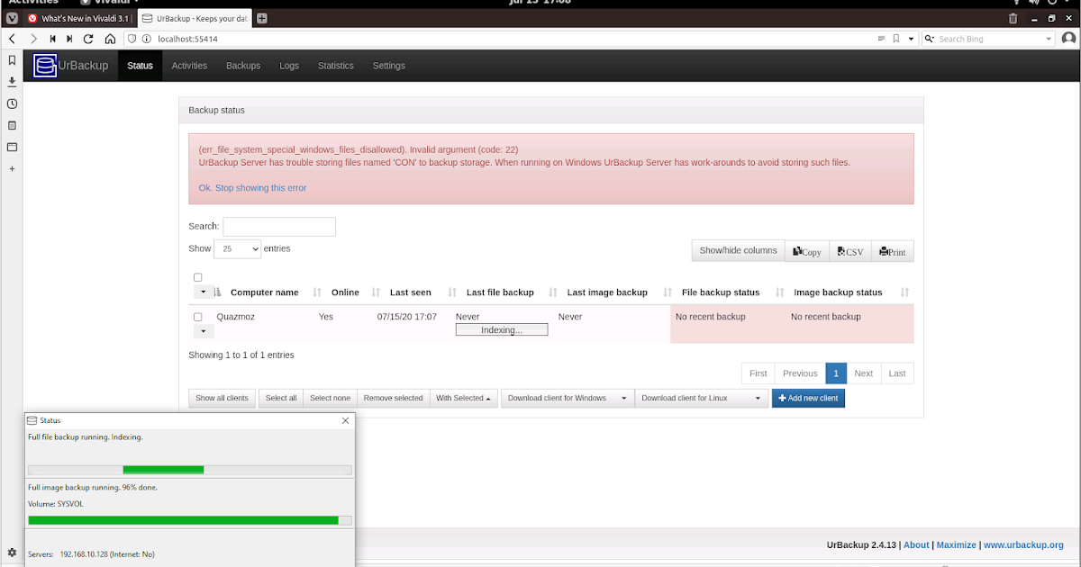 Quazmoz IT and Health: UrBackup - Open-Source Backup Server