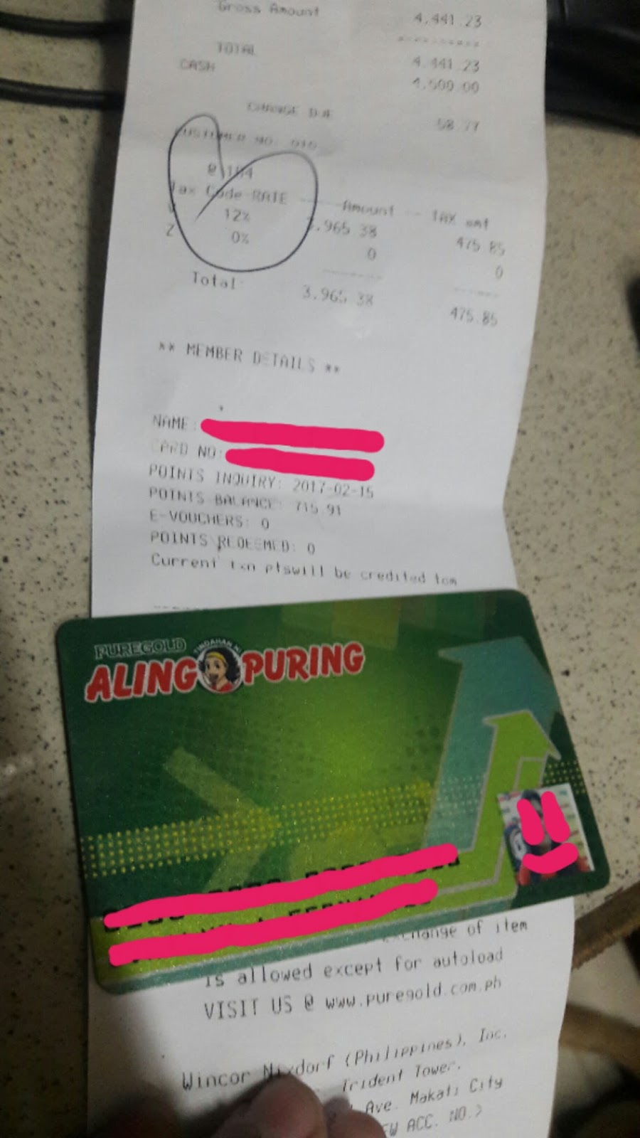 Puregold Aling Puring Points on Receipts - Sari-Sari Store Diaries