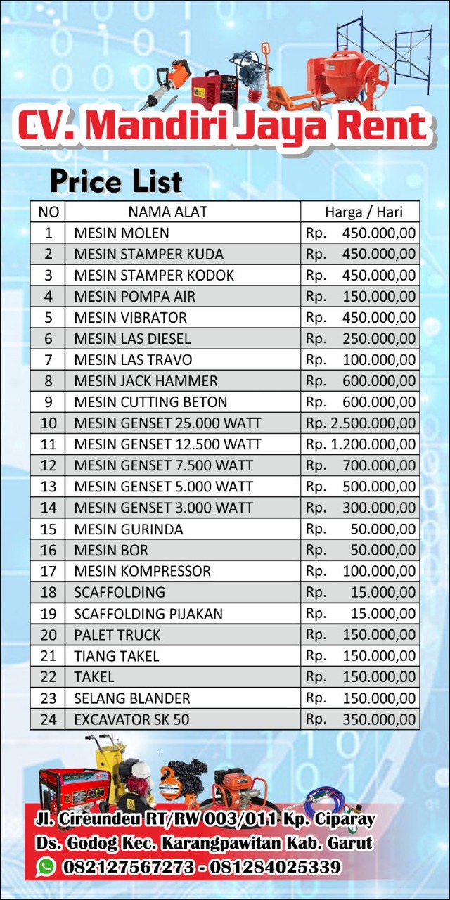 DAFTAR HARGA SEWA ALAT DAFTAR HARGA SEWA ALAT