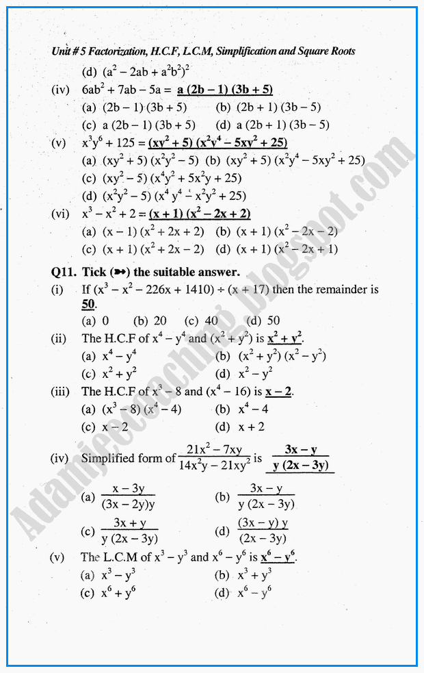 Adamjee Coaching: Factorization, HCF, LCM, Simplification and Square ...