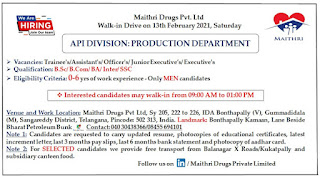 Maithri Drugs | Walk-in for Freshers and Expd on 13th Feb 2021
