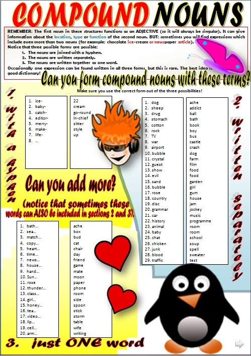 English stuff ESL: COMPOUND NOUNS 2 (intermediate worksheet)