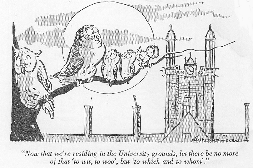 In praise of laughter: Emile Mercier cartoon - Wisdom of owls