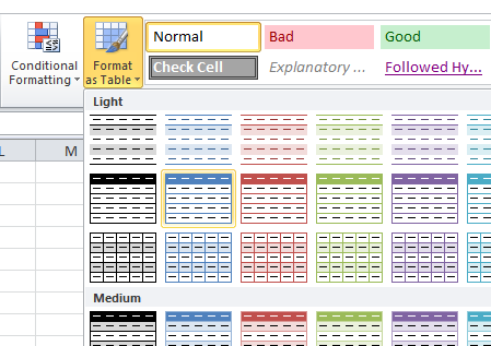 Excel - Format as table