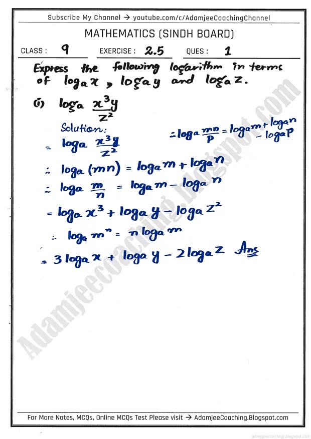 Adamjee Coaching Logarithms Exercise 2 5 Mathematics 9th Adamjee Coaching Logarithms Exercise 2 5 Mathematics 9th