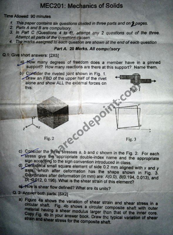 MEC201 : Mechanics of Solids End Term Exam Question Paper