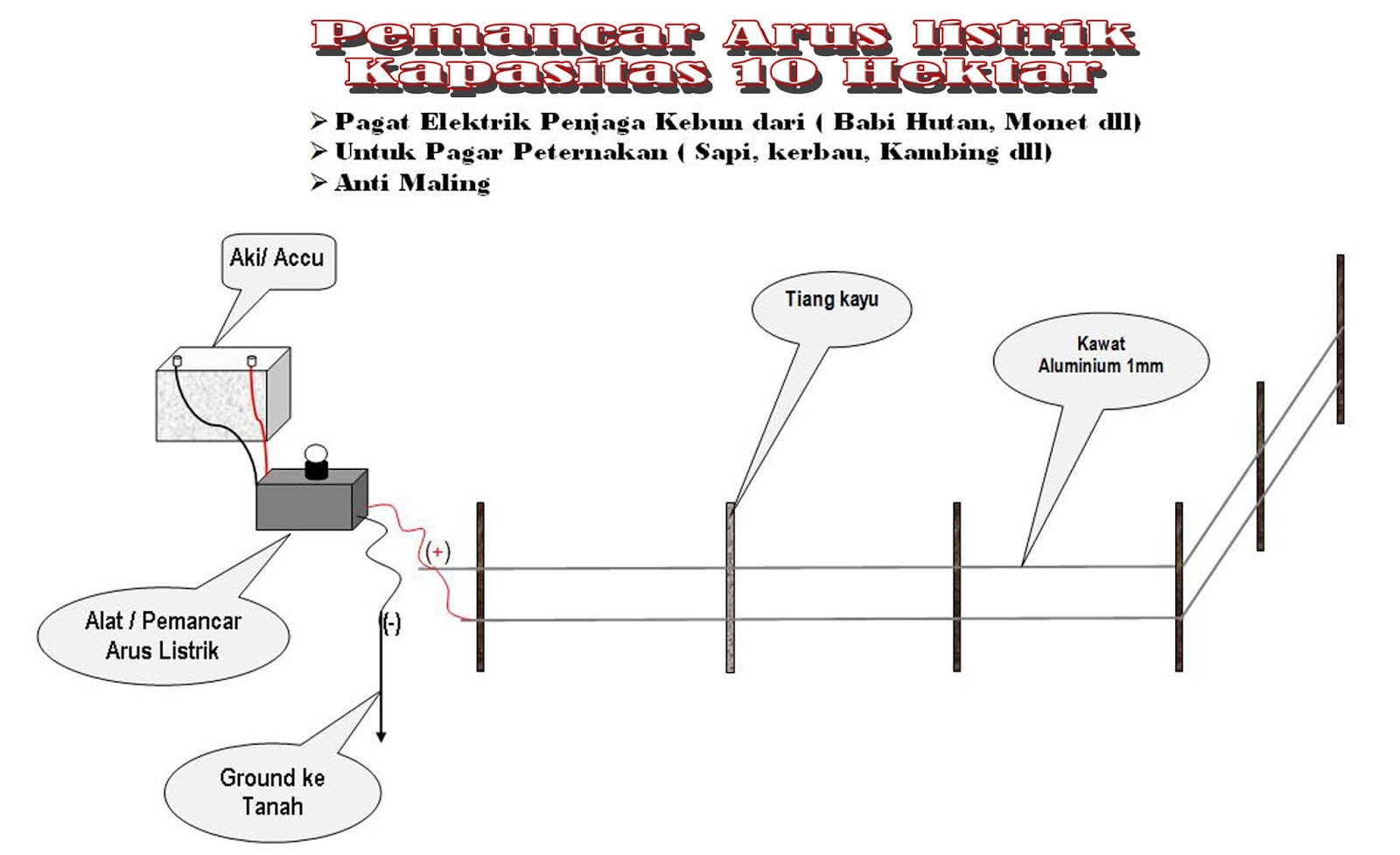 Pagar listrik Penjaga Kebun dengan Arus DC