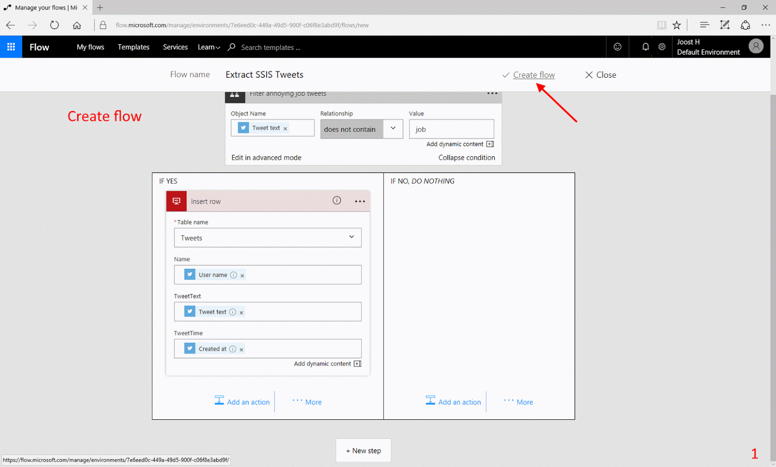 Microsoft BI Tools: Extracting tweets with Microsoft Flow