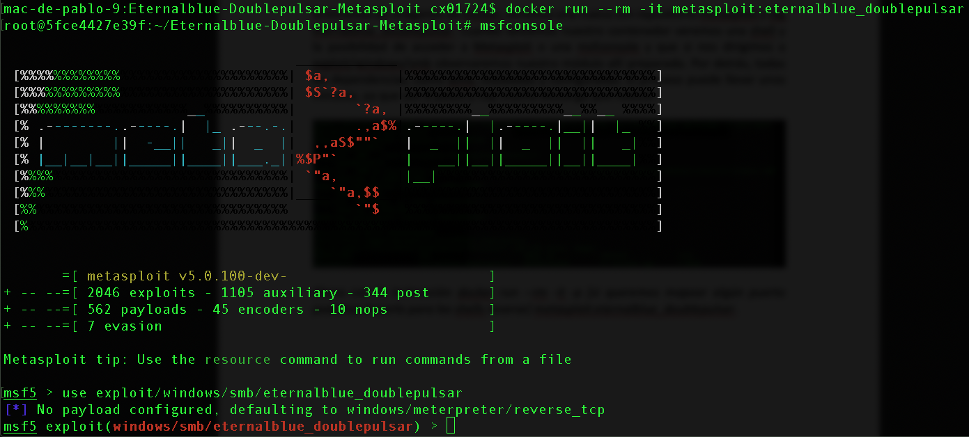 Módulo de Eternalblue-Doublepulsar en Metasploit Dockerizado