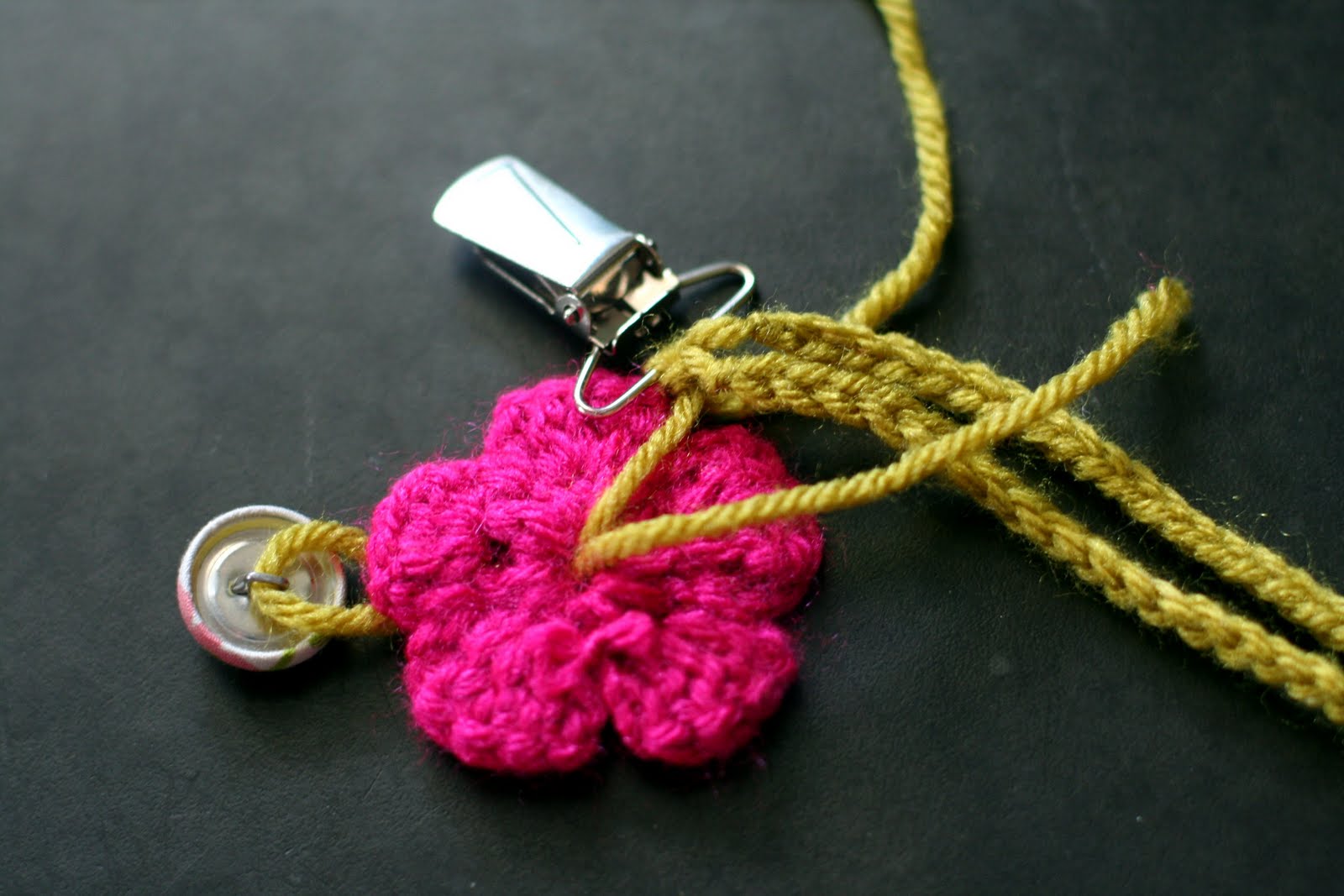 a bit of sunshine: make something monday :: crocheted binky clip