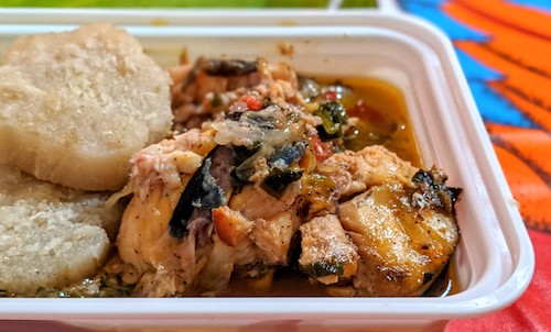Catfish stew with chikwangue.