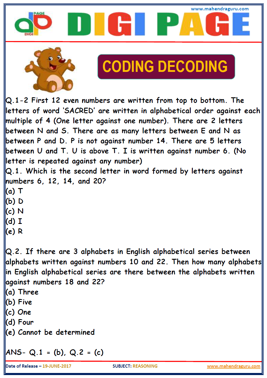 DP | CODING DECODING | 19 - JUNE - 17