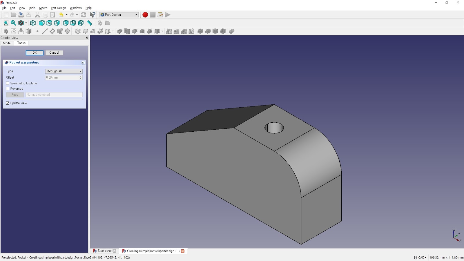 JBE: FreeCAD - Creating a simple part with PartDesign