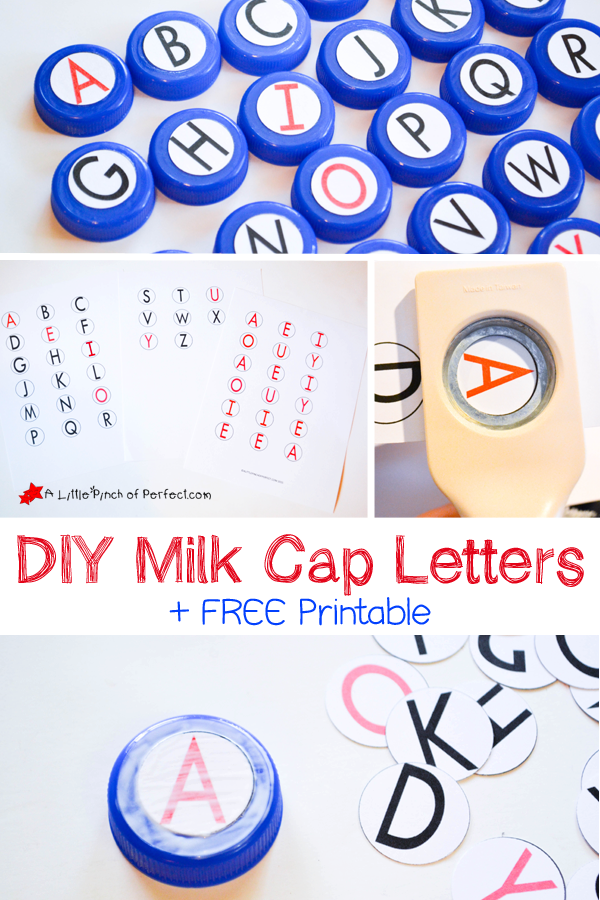 DIY Uppercase Milk Cap Letter Set and Free Printable - A Little Pinch ...