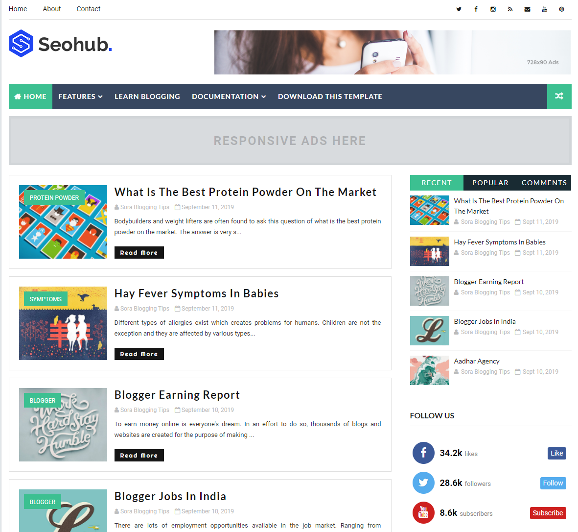 Top 10 best free responsive blogger templates