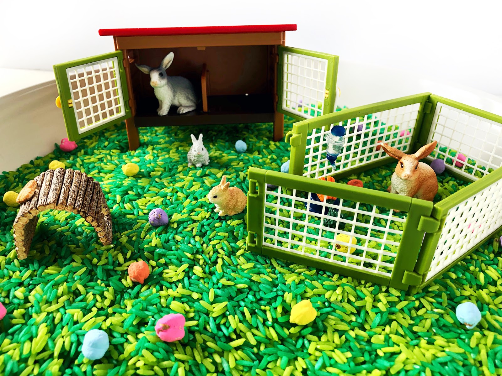 SPRING BUNNY SENSORY BIN THREE WAYS | Raising Kinley