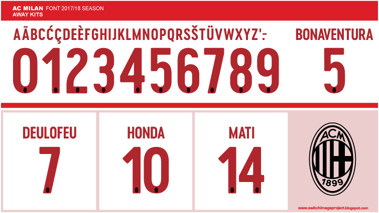 Football teams shirt and kits fan: Font AC Milan Away 2017-18 Pre