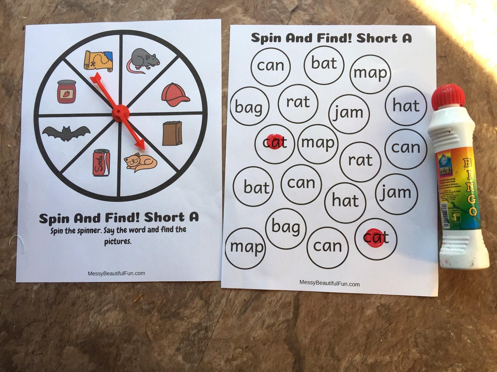 Messy, Beautiful, Fun: Spin And Find CVC Words Printable Pack