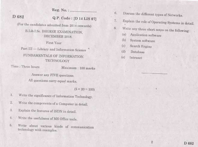 Bharathiar University B.Lib.I.Sc. Part III - Library and Information ...