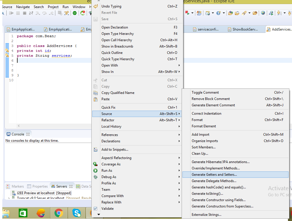 How To Set Getters And Setters Method In java Using Eclipse?