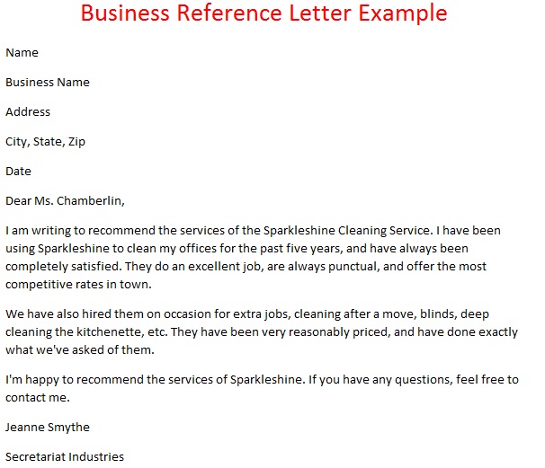 Letters Of Reference Business Reference Letter Example