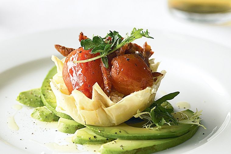 CRISP FILO TART WITH CHORIZO, SAFFRON-POACHED TOMATO AND PERSIAN FETA ...