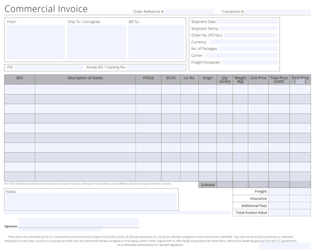 International Commercial Invoice Template - Invoice Template