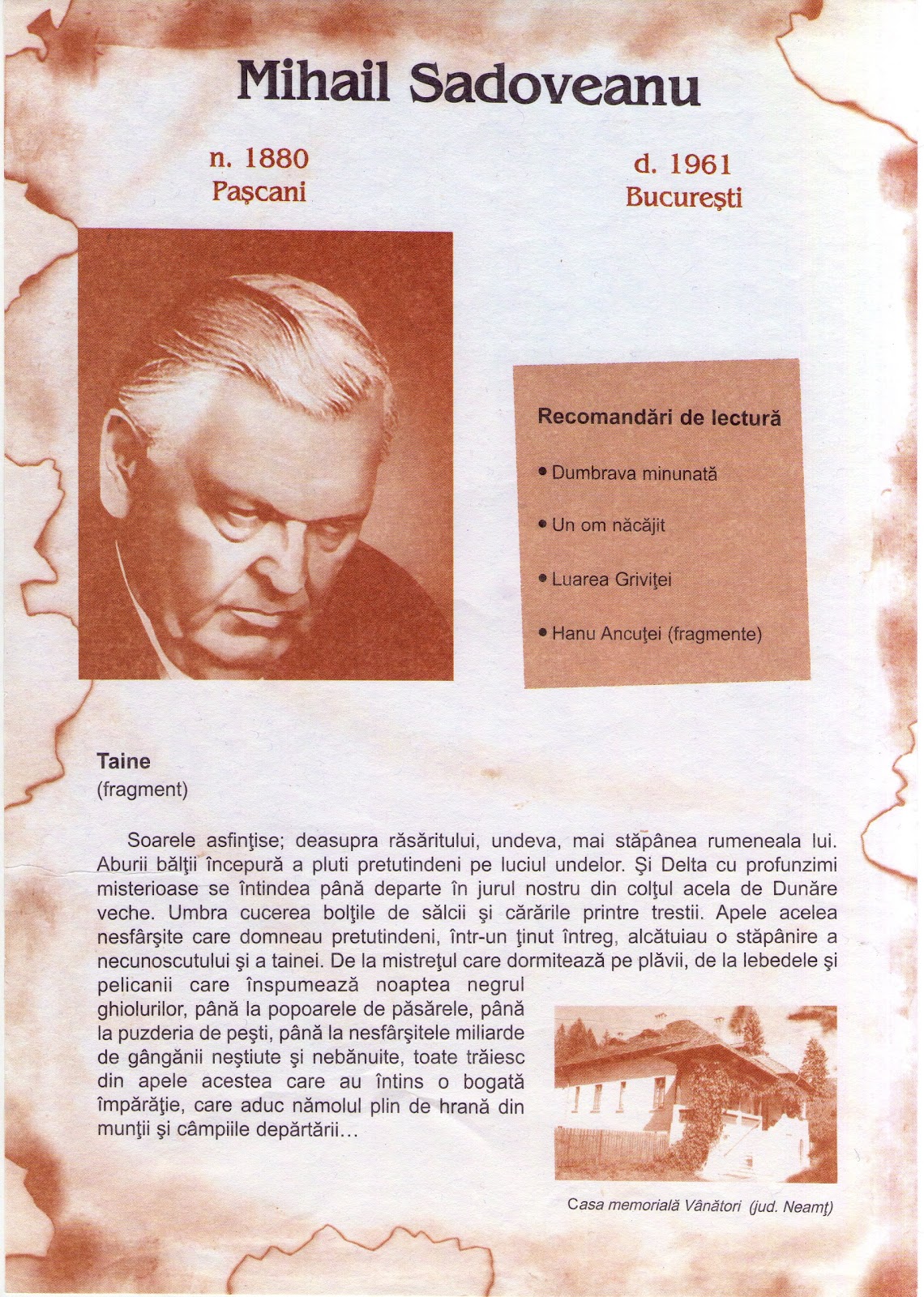 Fişe de autor: Mihail Sadoveanu