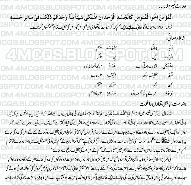 4 MCQ's: Islamiat-Complete-Notes-Hadees-no-10-حدیث نمبر