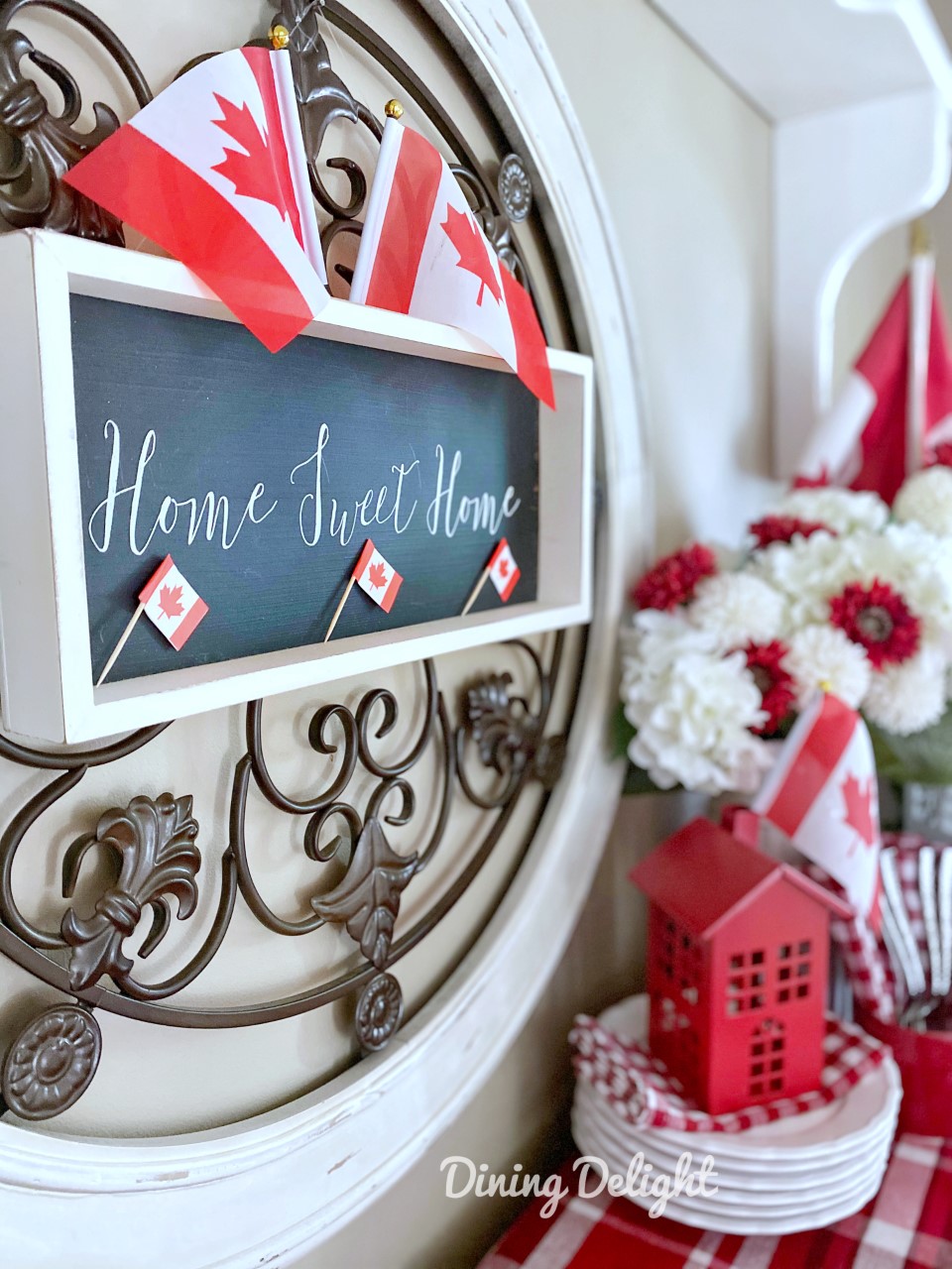 Dining Delight: Canada Day Decor on Kitchen Sideboard