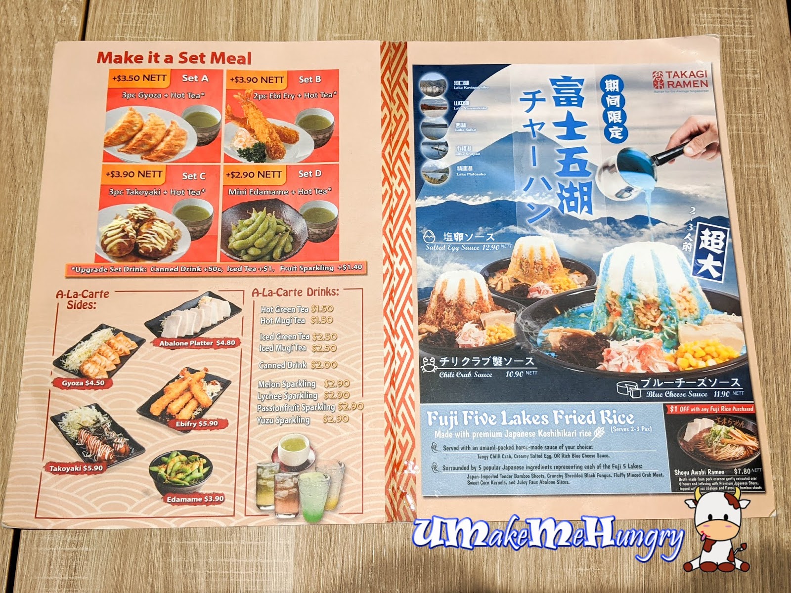 Menu for Set Meal and Sides