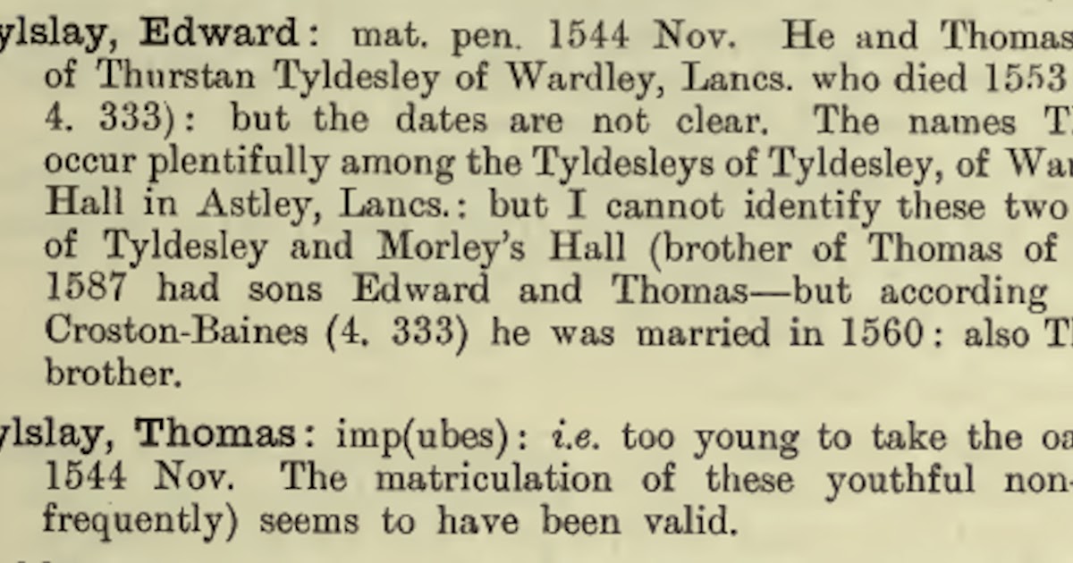 Tyldesley Family History: Christ's College, Cambridge