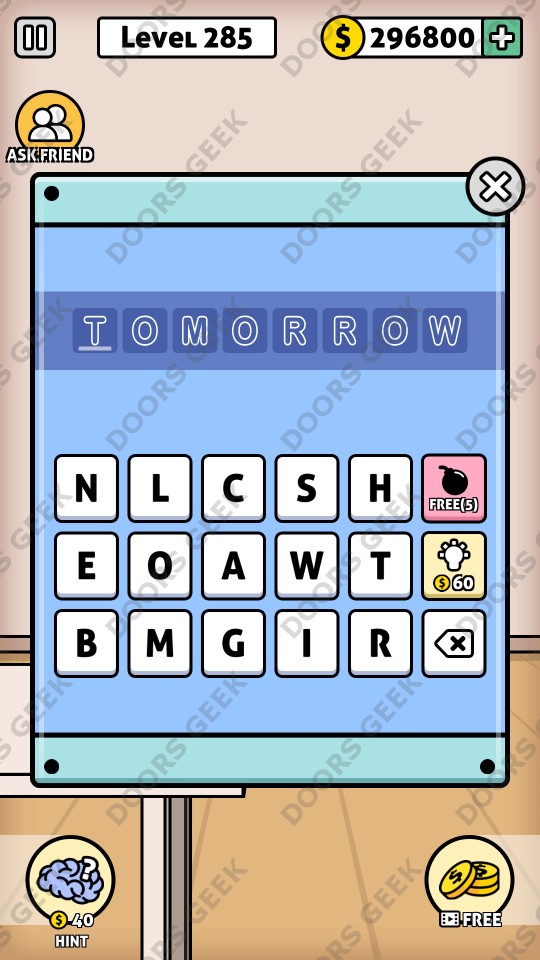 Escape Room: Mystery Word Level 285 Answer ~ Doors Geek