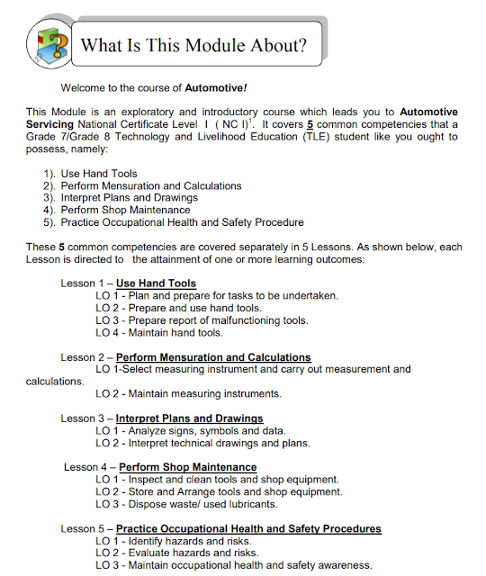 Download: K to 12 Automotive Servicing Learning Module