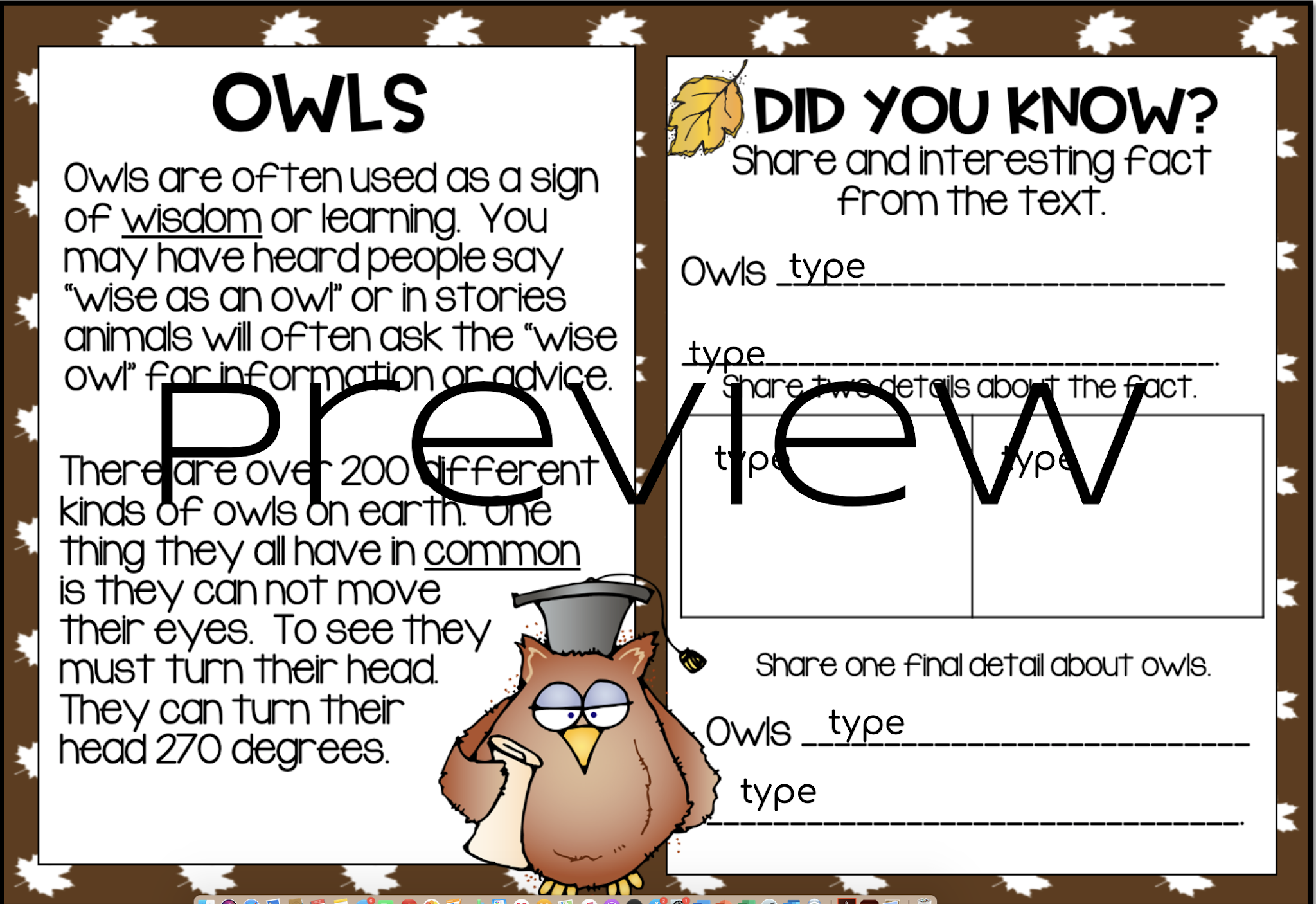 1st Grade Hip Hip Hooray!: Using informational text to research owls!