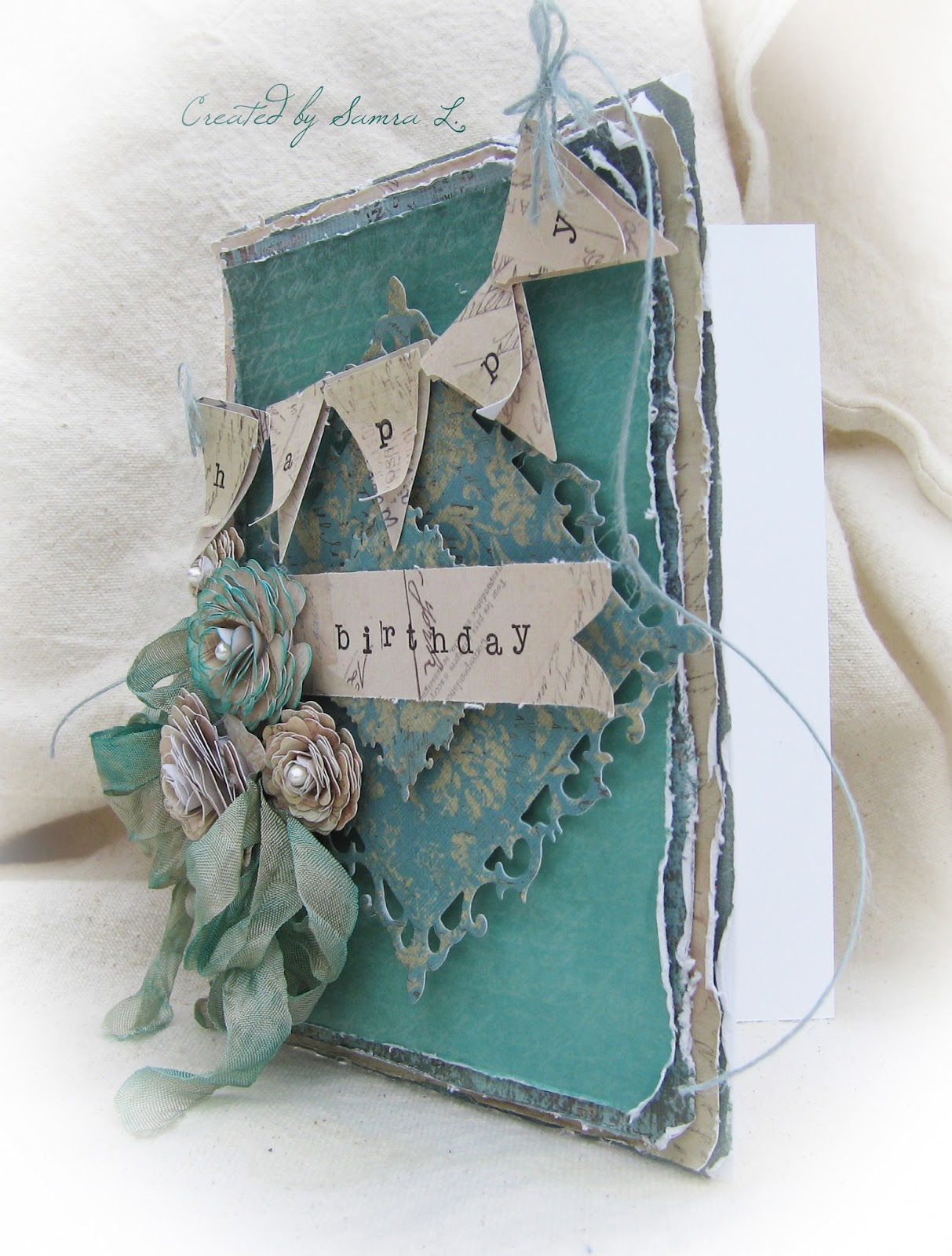 Paper Talk With Samra: Shabby Chic Birthday Card in Turquoise and Beige...
