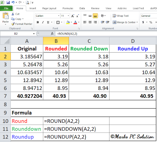 Marks PC Solution: Rounding Numbers in MS Excel