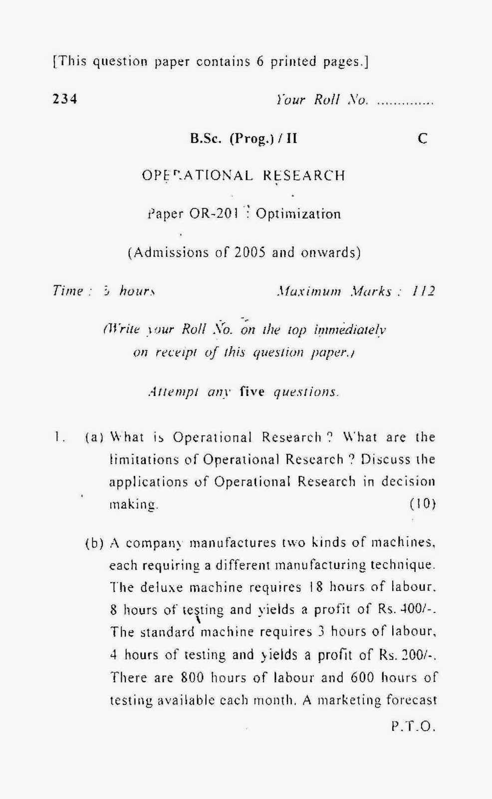 DU CS Lectures: Operational Research Paper 2 DU CS Lectures: Operational Research Paper 2