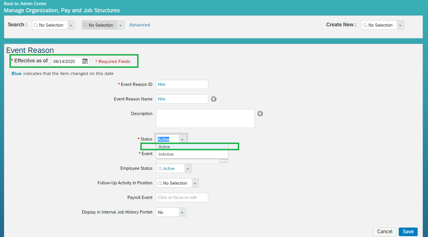 EMPLOYEE CENTRAL: Event & Event Derivation Rules